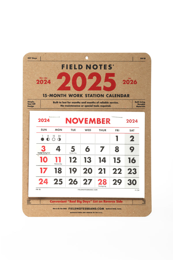 Field Notes: 2025 15 Month Workstation Calendar – Whidden's Woodshop